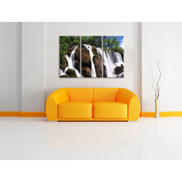 Pixxprint 3-tlg. Leinwandbilder-Set „Prachtvoller Wasserfall im Dschungel“, Fotodruck | Wayfair.de